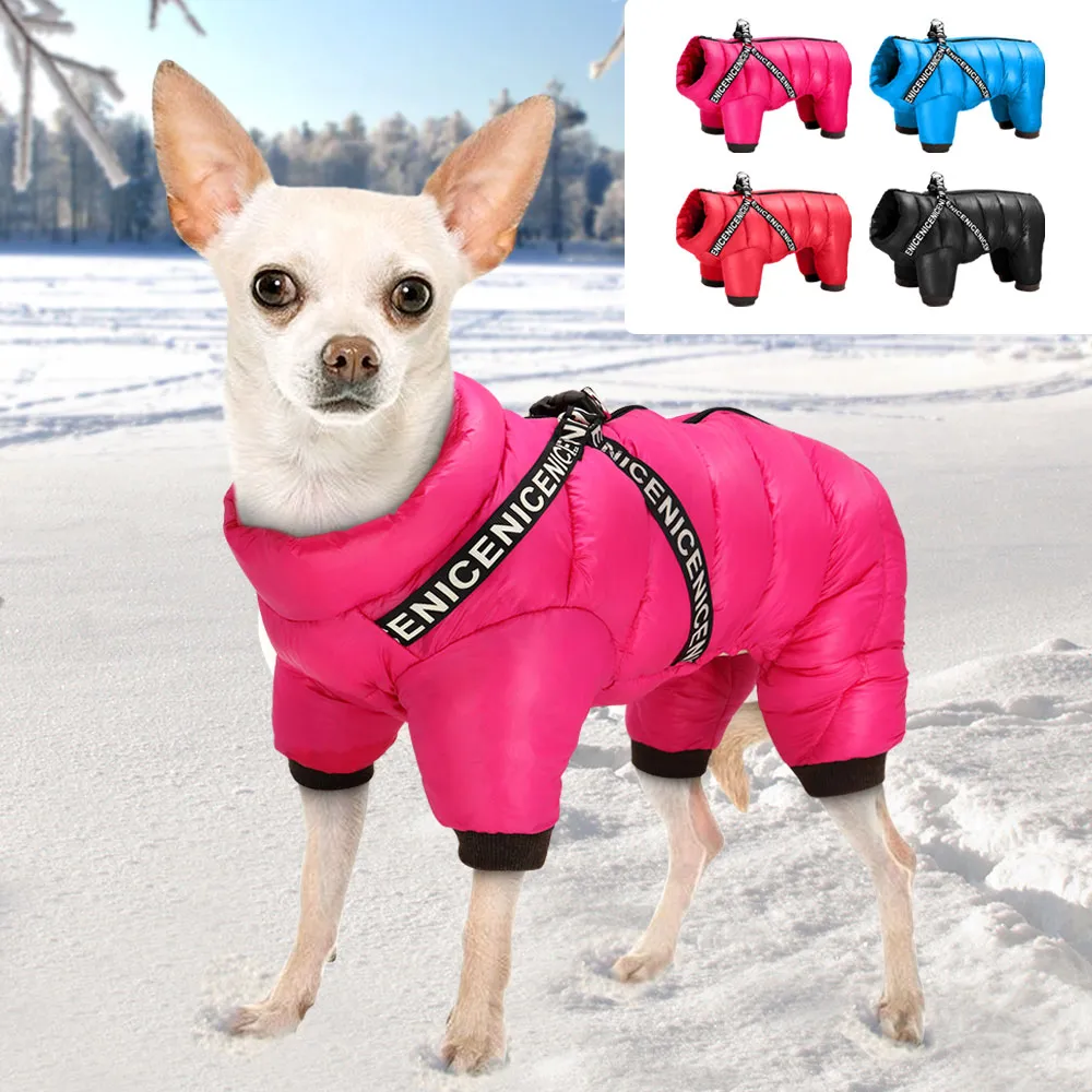 Waterproof Winter Dog Jacket & Harness: Warm Fleece Jumpsuit for ...