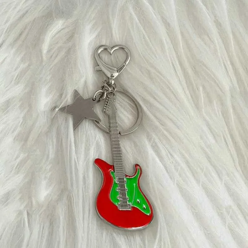 Rockstar Guitar Heart Keychain - Green Red Punk Style Pendant for Men ...