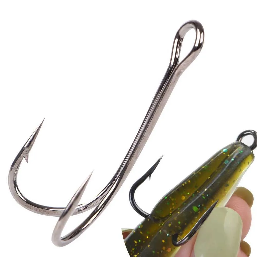 20 Pack High Carbon Steel Double Fish Hooks for Soft Worm Lures ...
