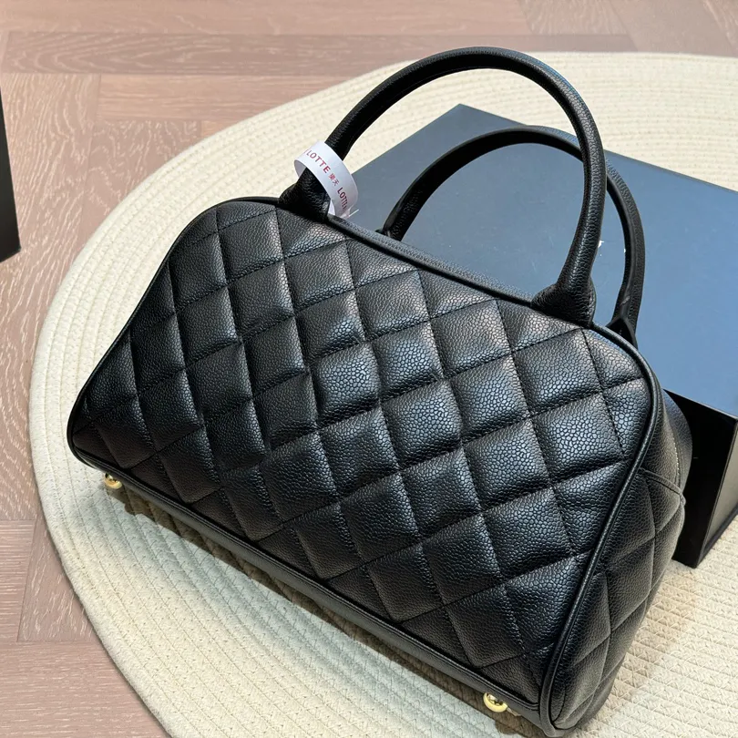 Embroidered Grain Leather Quilted Bowling Tote Bag - Designer Women's ...