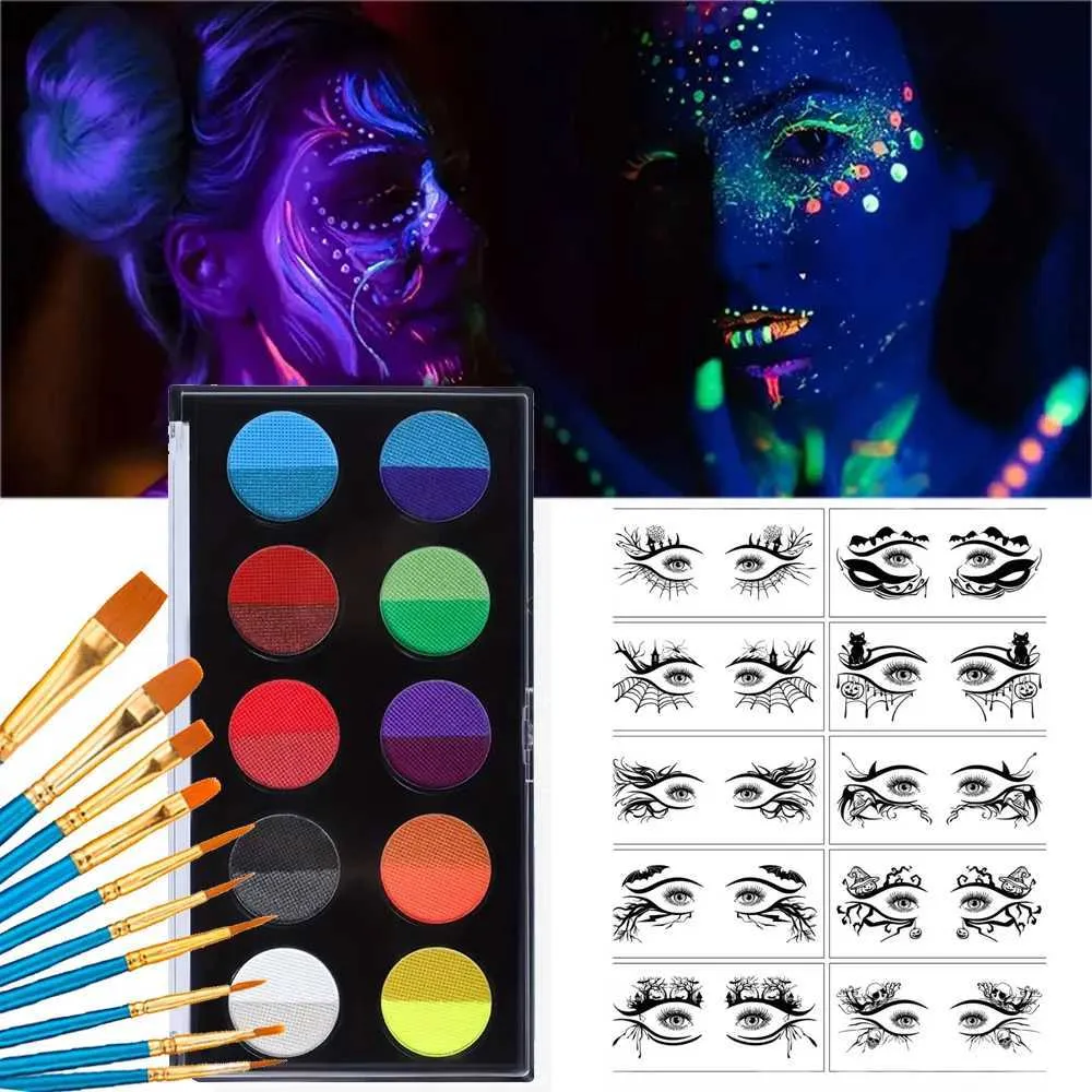 Dual Colored Body Paint Am Set With Fluorescent, Luminous, UV Neon Face ...