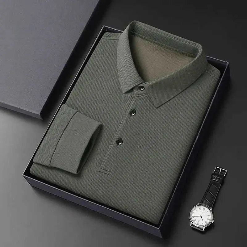 Men's Solid Color Polo-Neck Long Sleeve Polo Shirt - Casual Loose ...