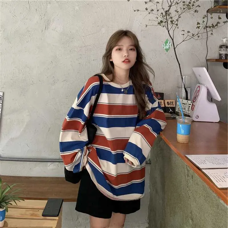 Women's Striped Long Sleeve Hoodie Sweatshirt - Casual Oversized Cotton ...