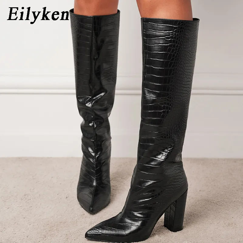 Women's Soft Leather Knee-High Boots Pointed Toe High Heels Winter ...
