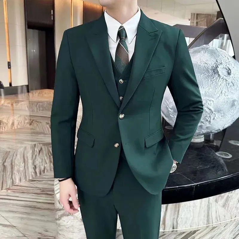 Men's Slim Fit Solid Blazers 3-Piece Suit - Formal Wedding Business ...