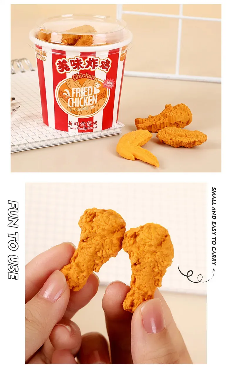 9 Pack Cartoon Fried Chicken Erasers - Cute Rubber Chicken Legs for ...