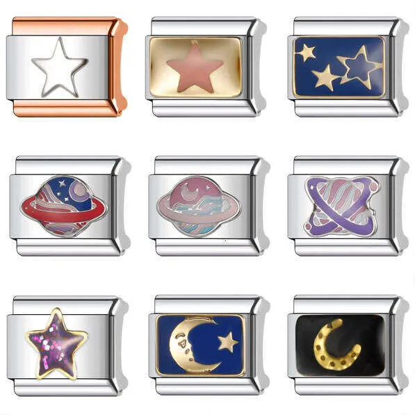 9mm Stainless Steel Italian Charm Bracelet DIY Kit - Star & Moon ...