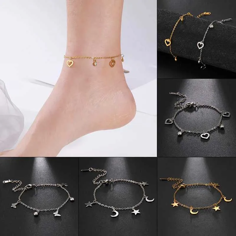 Bohemian Moon & Star Anklet - Dainty Stainless Steel Ankle Chain for ...