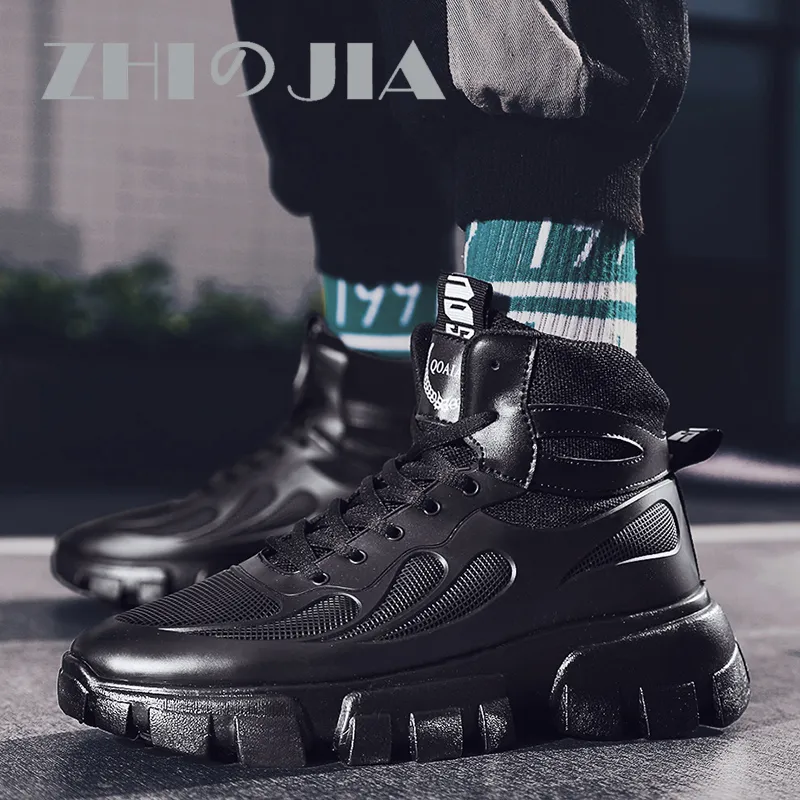 Men's High Top Running Shoes Thick Sole, Outdoor Sports, Breathable ...