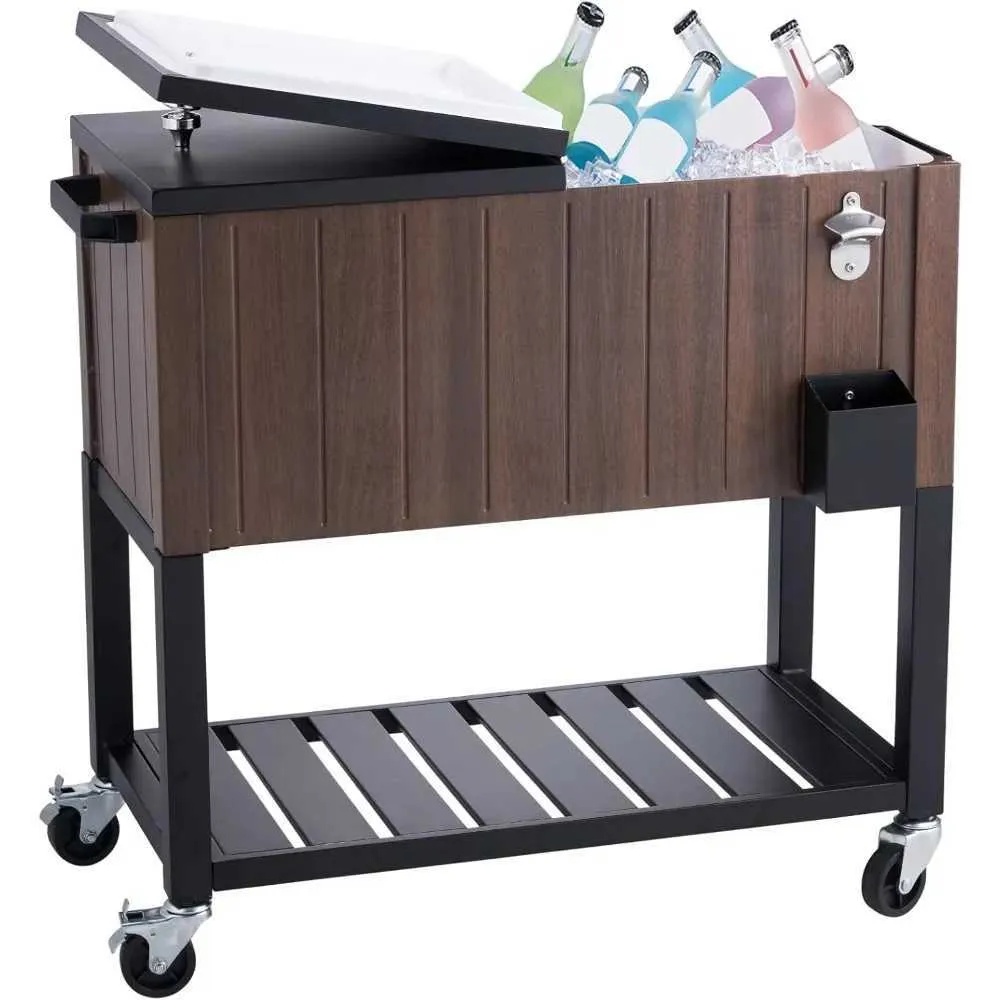 Portable 80 Quat Ice Cooler Table With Wheelbarrow Wheels And Handle ...