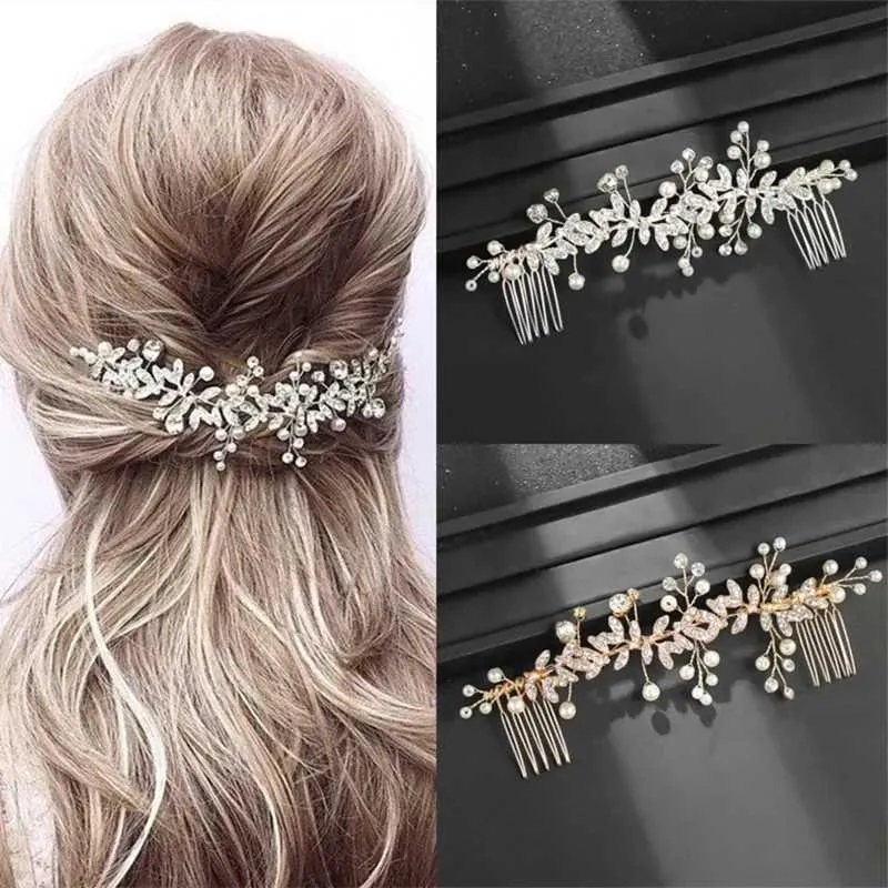 Bridal Hair Comb Tiara with Rhinestones & Pearls - Alloy Hairband ...