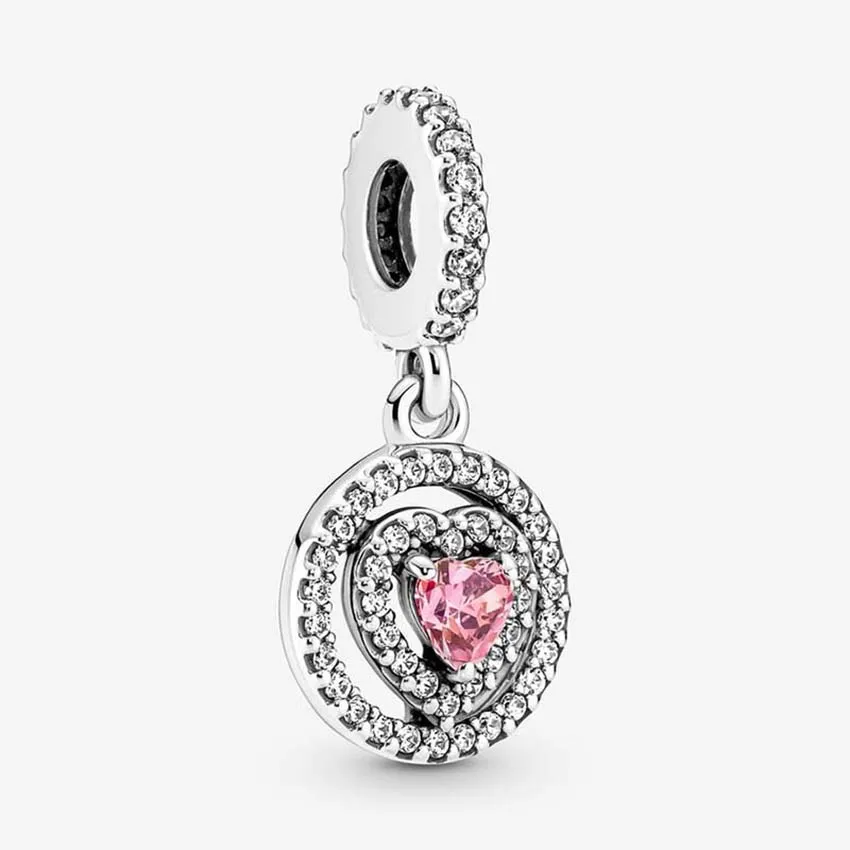 Sparkling Double Halo Heart Dangle Charm, 925 Sterling Silver Logo ...