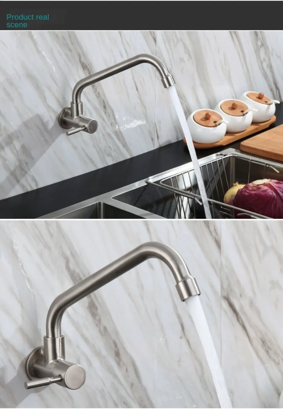 Lead-Free Dura Steel Wall Mount Kitchen Faucet - Commercial, Wok Range ...
