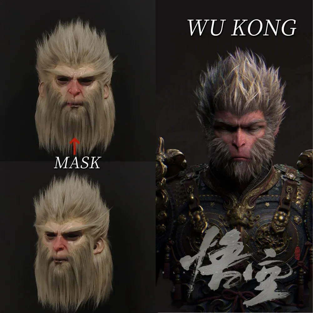 الأسطورة السوداء الأسود Wukong Latex Mask Monkey Monkey King Mask Cute ...
