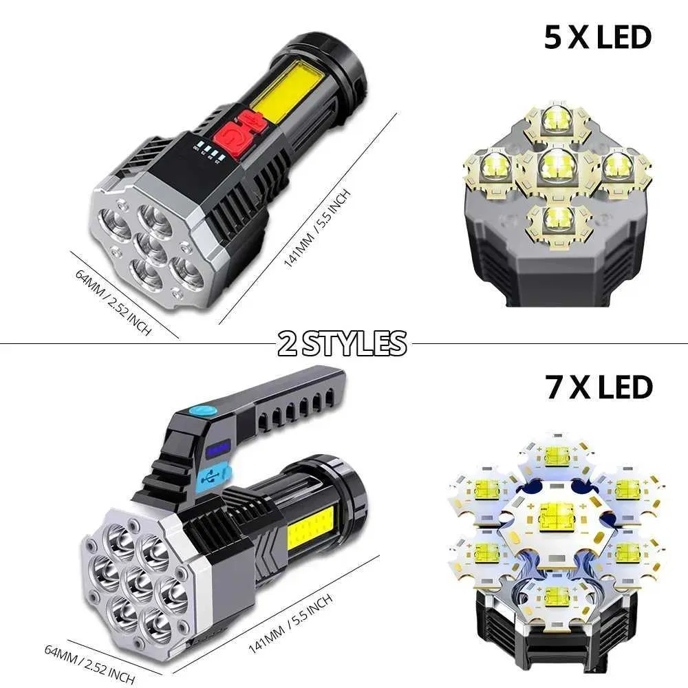 Rechargeable LED Flashlight with COB Side Light - High Power ...
