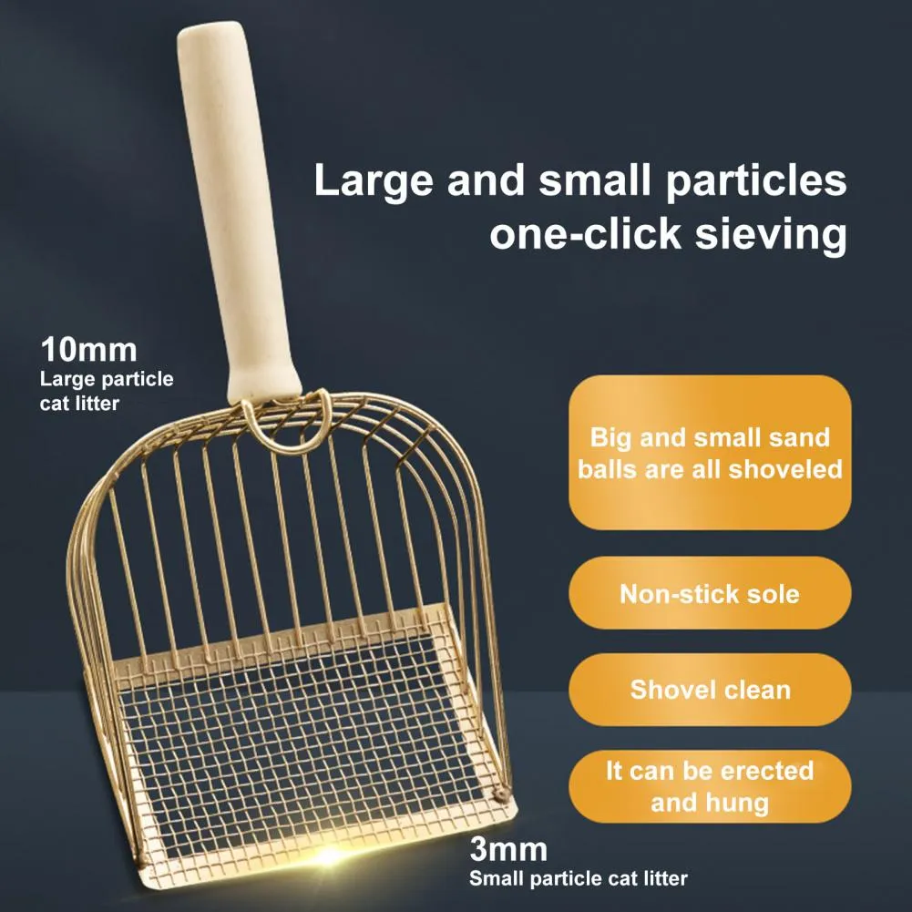 Metal Cat Litter Scoop Slotted Long Wooden Handle Non Stick Litter Box ...