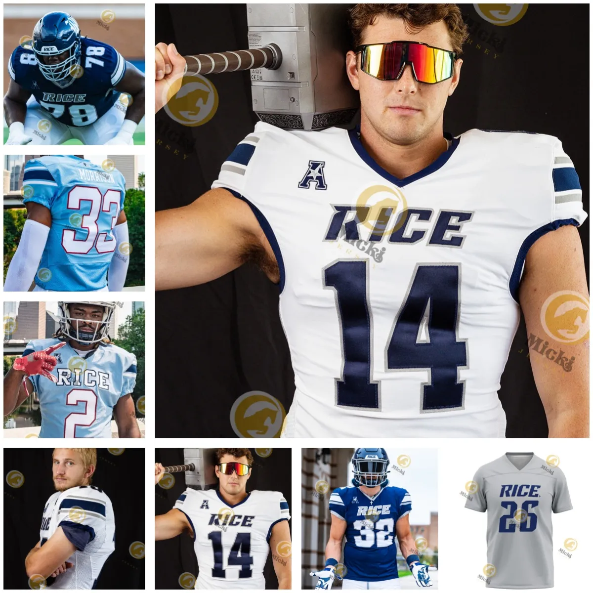 Rice Owls Football Jersey Miguel Cedeno Brant Banks David Stickle Ethan ...