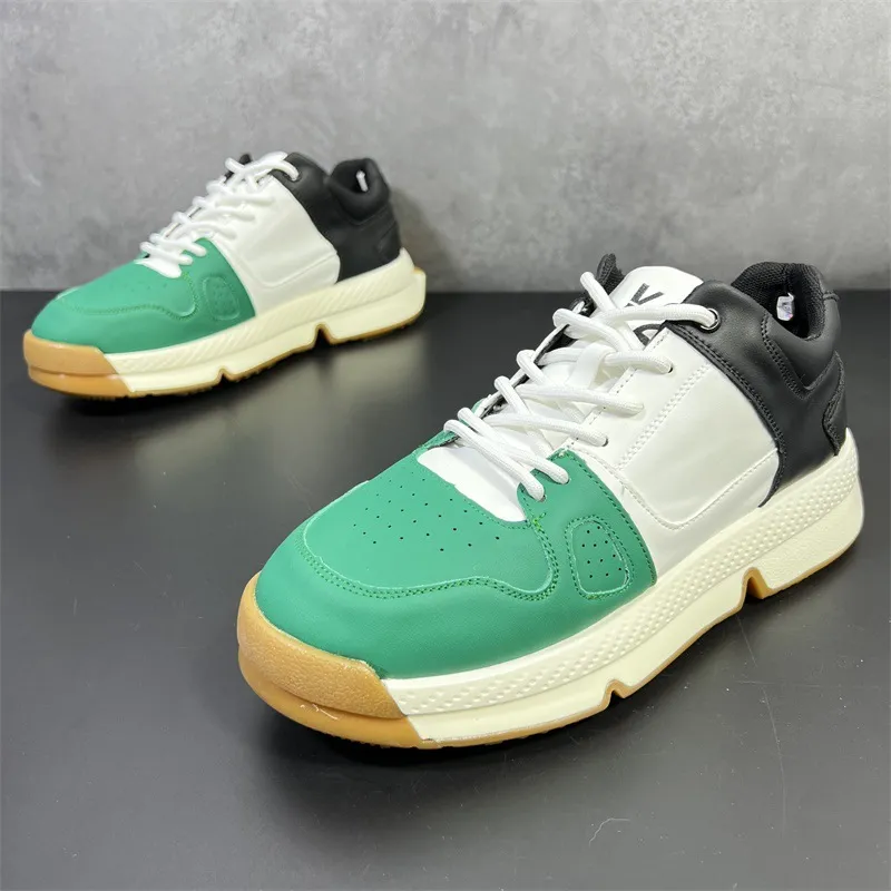 Men's Chunky Canvas & Leather Sneakers - Breathable, Height-Boosting ...