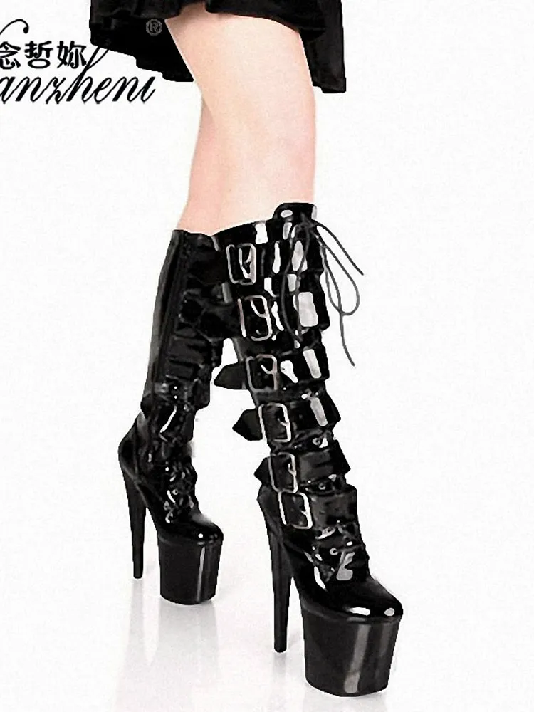 6-Inch Striped Exotic Dancer boots near me with Thin Heels, Belt Buckle ...