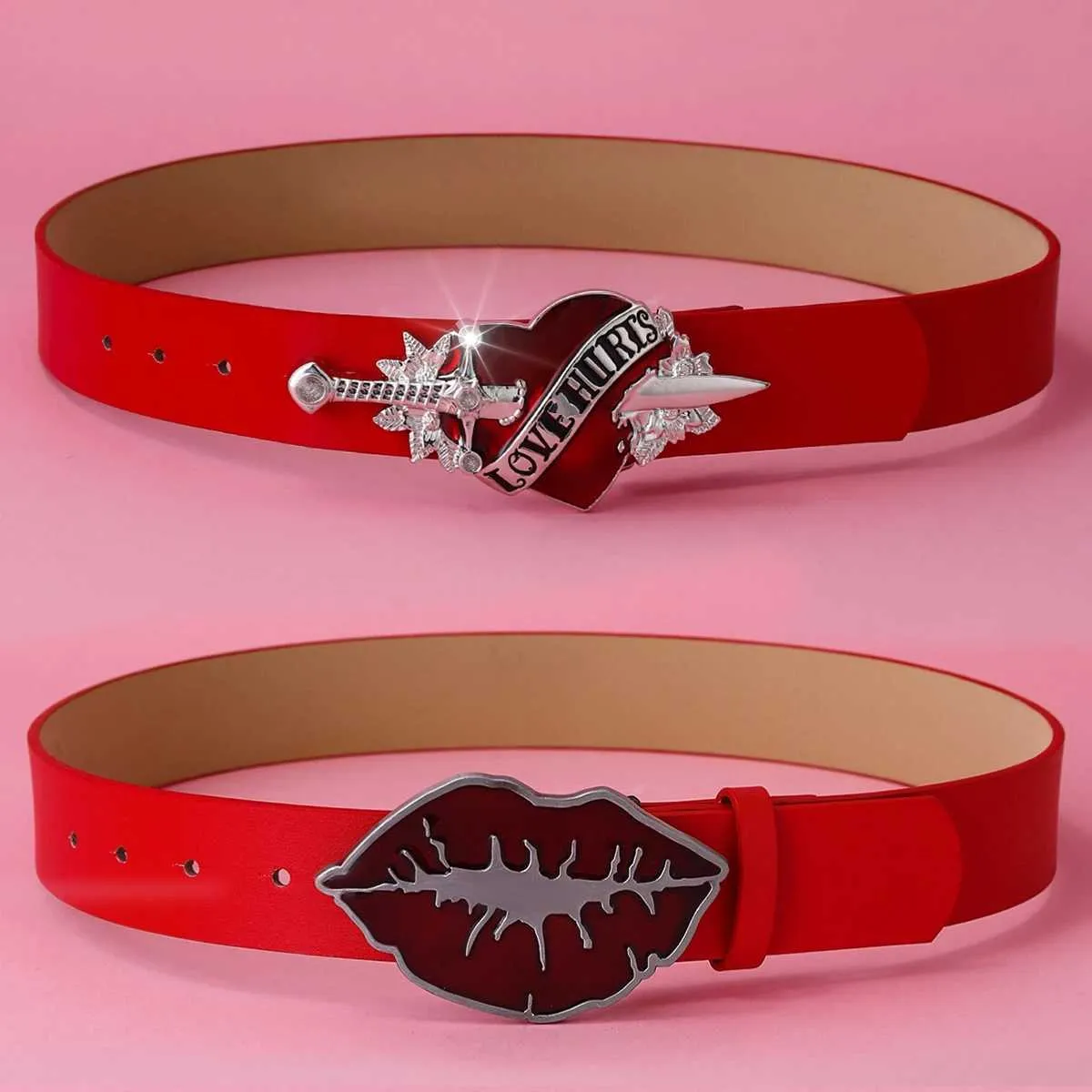 Red PU Leather Valentine's Day Gift Belt for Men and Women - Adjustable ...