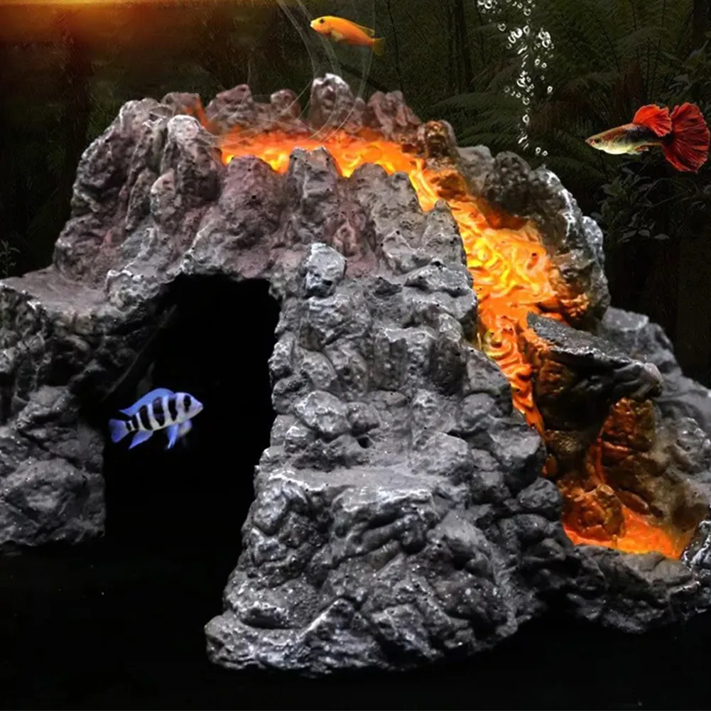 Volcano Shape Decorations Volcanic Eruption Resin Cave Ornaments Fish ...