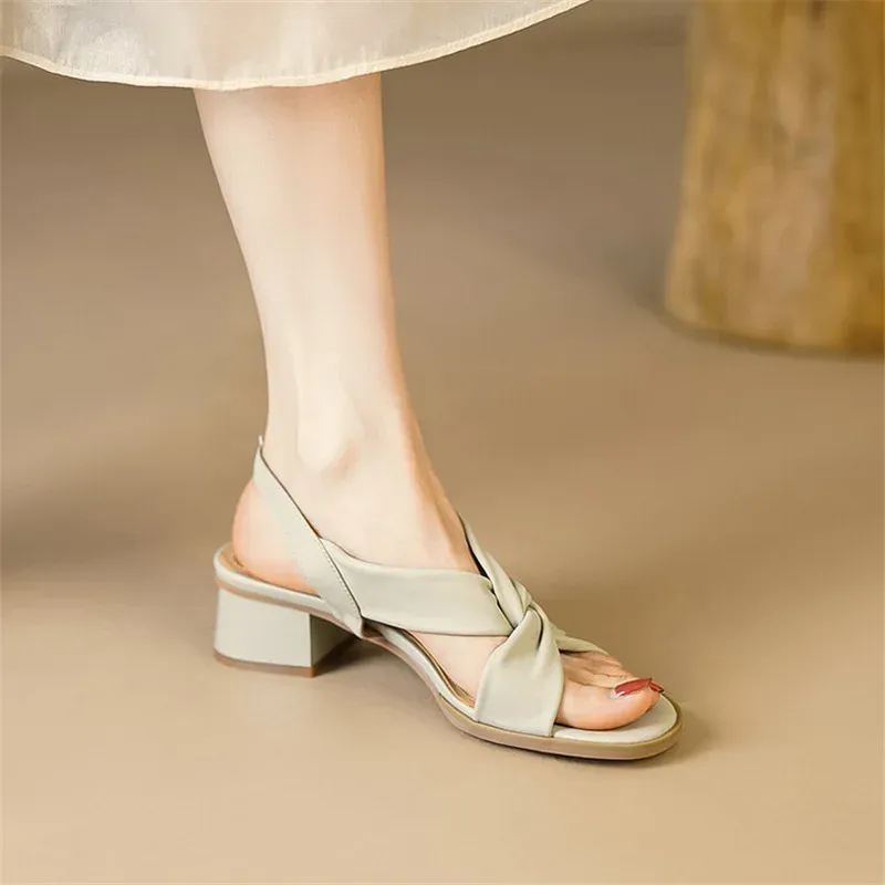 New Summer Shoes Round Toe Sandals Chunky Heel Shoes For Women Handmade ...