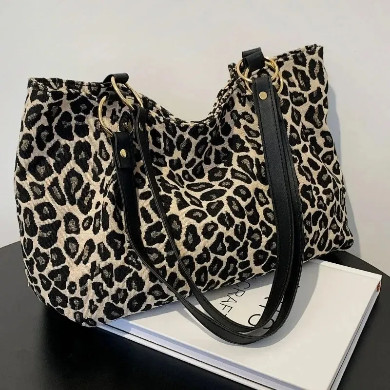 Leopard Print Canvas Tote Bag - Large Capacity Shoulder Bag for ...
