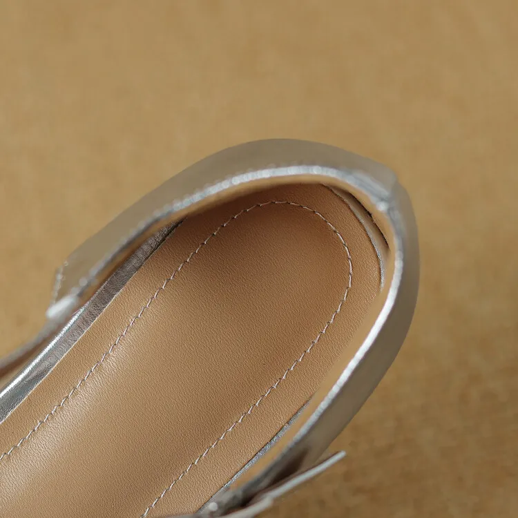 Premium Split Leather Cover Toe Summer Sandals - Hollow Out Chunky Heel ...