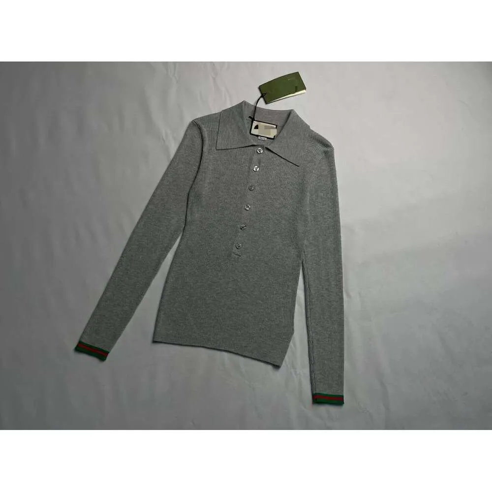 Gray Lapel Pullover Knit Sweater - Casual Long Sleeve Small Button ...