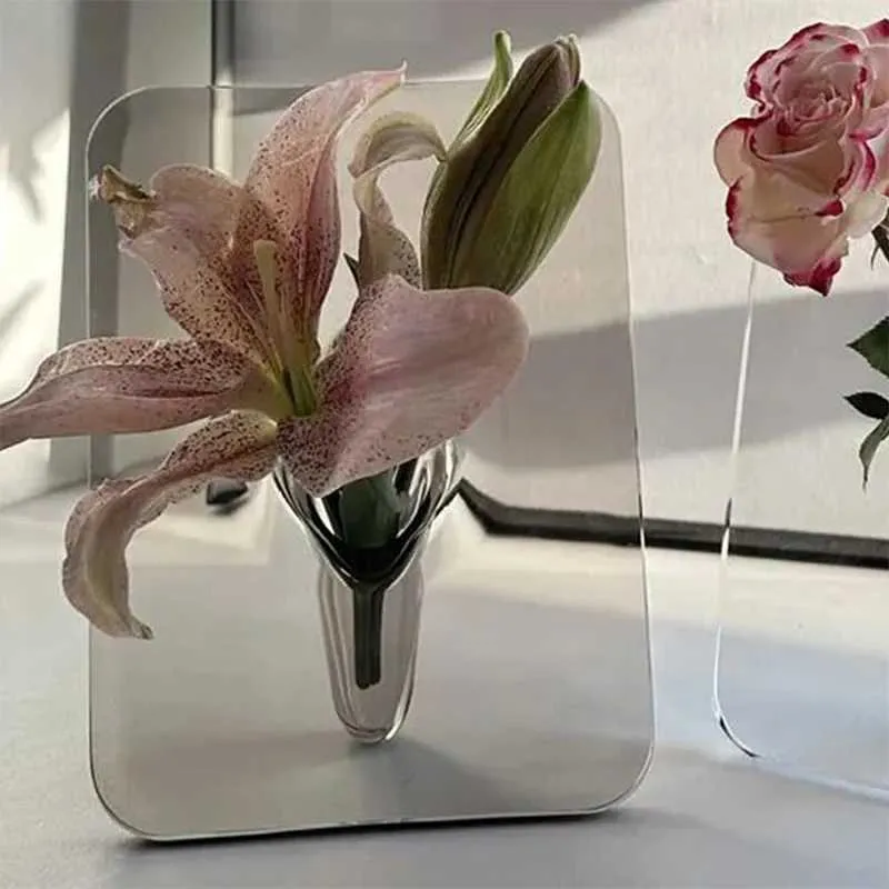 Acrylic Photo Frame Vase: Modern Art Flower Vase Desktop Plant Stand ...