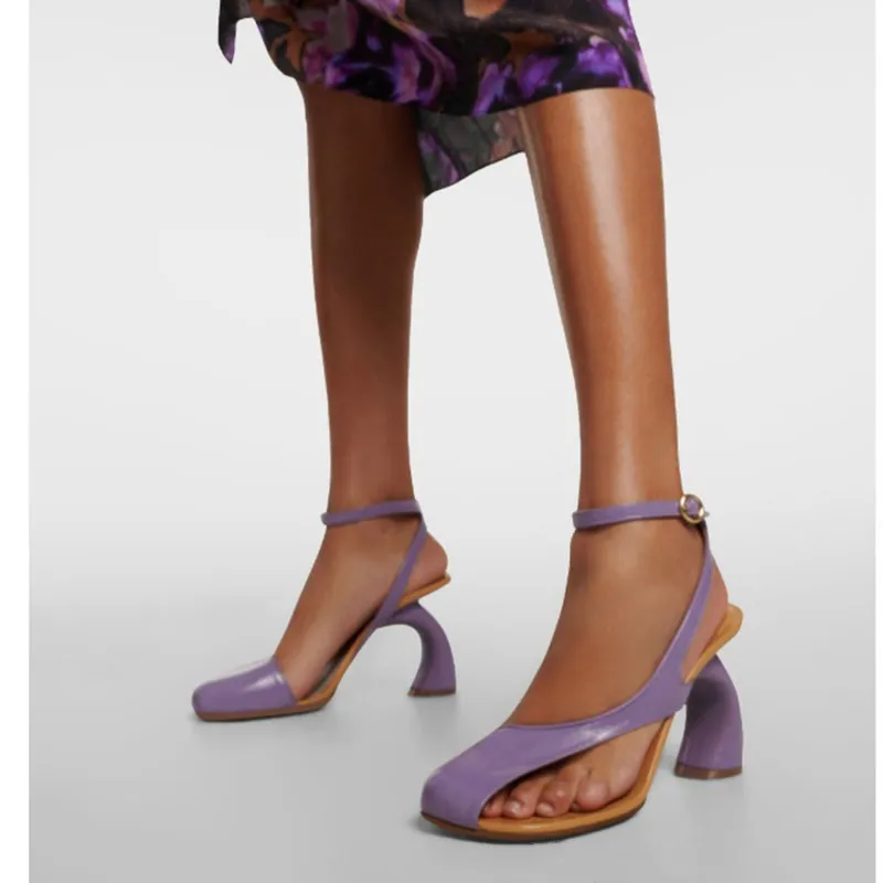 Women's Leather Cross Strap Irregular Heel Roman Sandals with Side Air ...