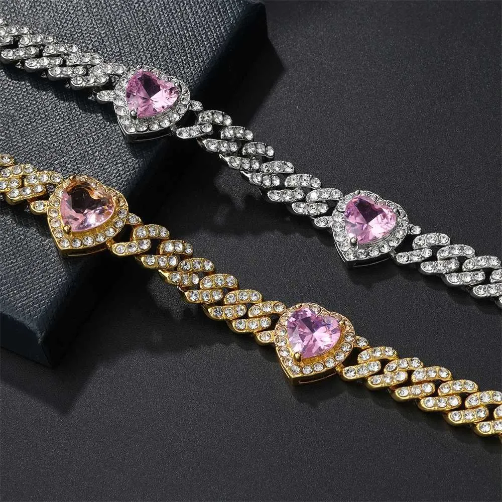 16MM Iced Out Heart Pendant Necklace - Cuban Chain, Rhinestone Rapper ...