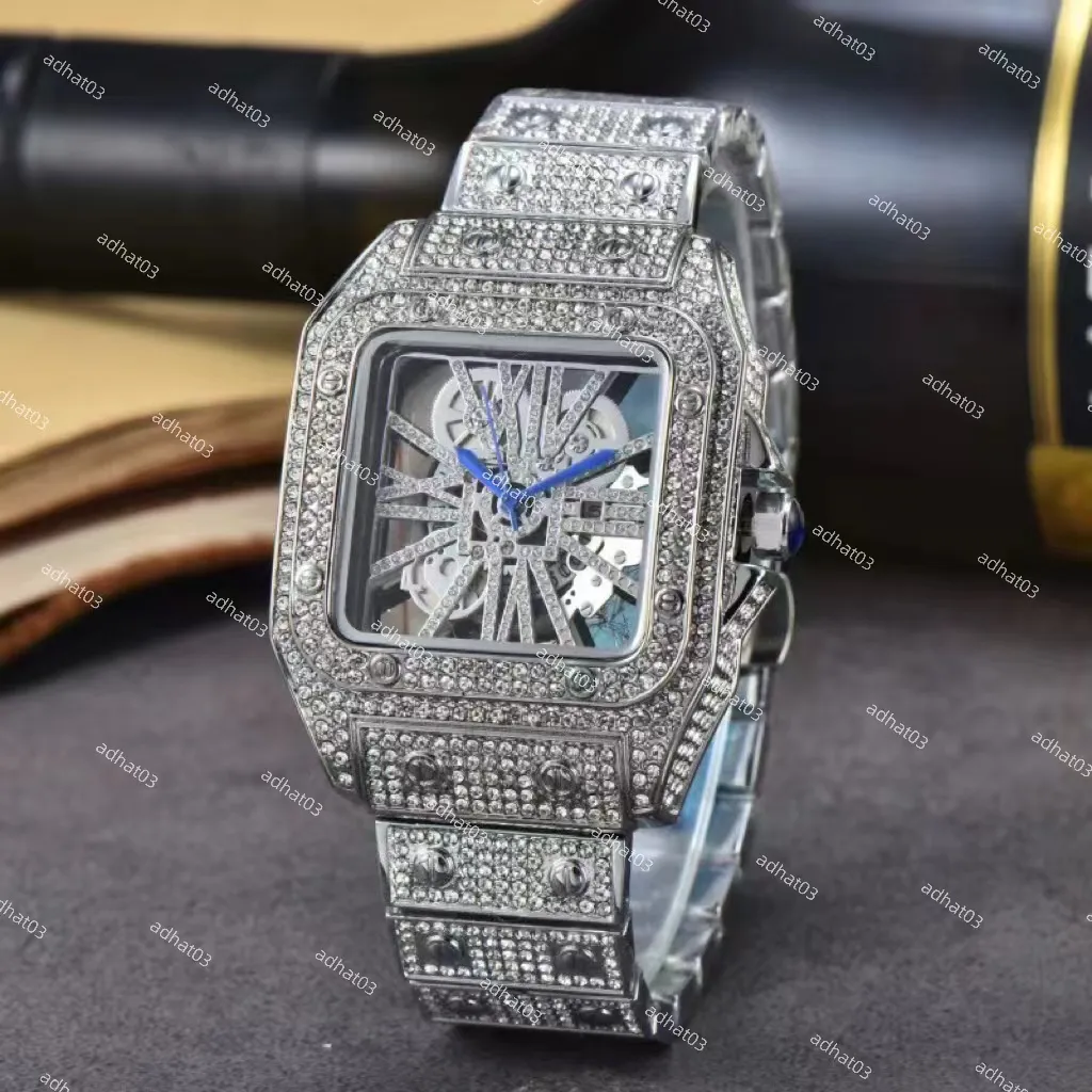 Luxury Moissanite Mens Watch - Blue Needle, Diamond Hollow Design ...
