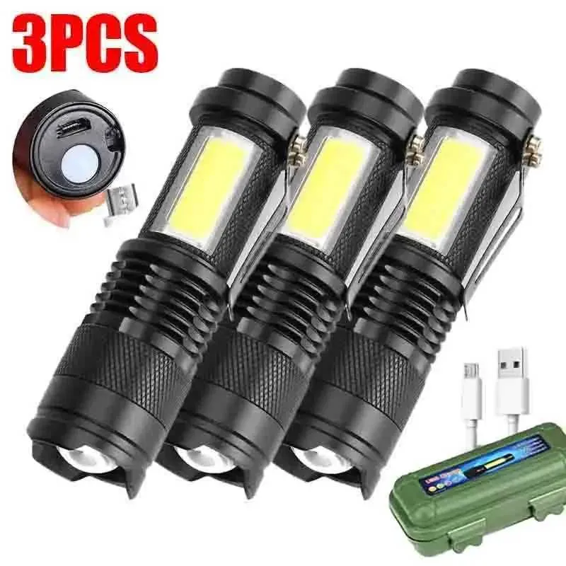 High-Power 2000 Lumen Mini LED Flashlight with Zoom, COB Lamp ...
