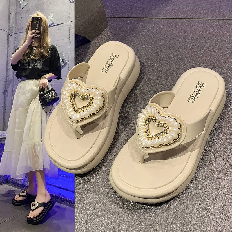 Beach Sandwich Slippers Women Herringbone Thick Sole Summer Sandals For ...
