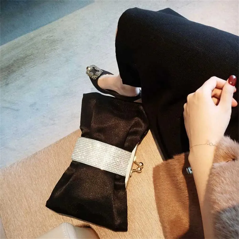 Rhinestone Bow Chain Handbag - Diagonal Shoulder Bag for Weddings ...