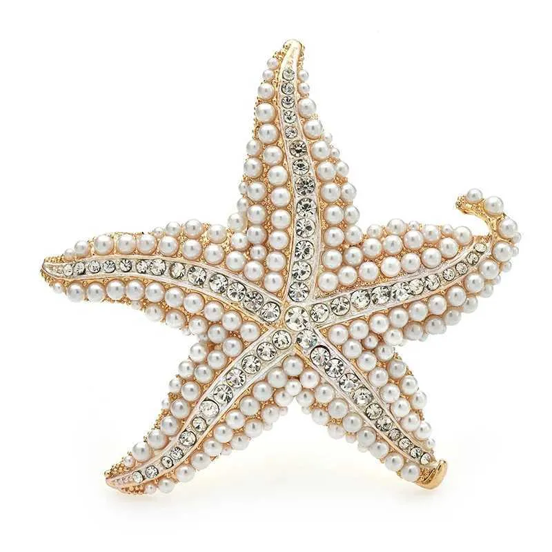 Sparkling Pearl Starfish Brooch Pin - Rhinestone Sea Star Animal Brooch ...