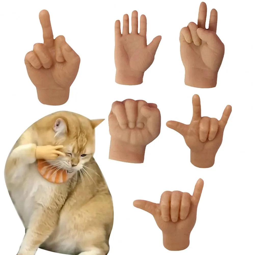 6 Pack Cat Toy Finger Puppets - Silicone Mini Human Hands, Interactive ...