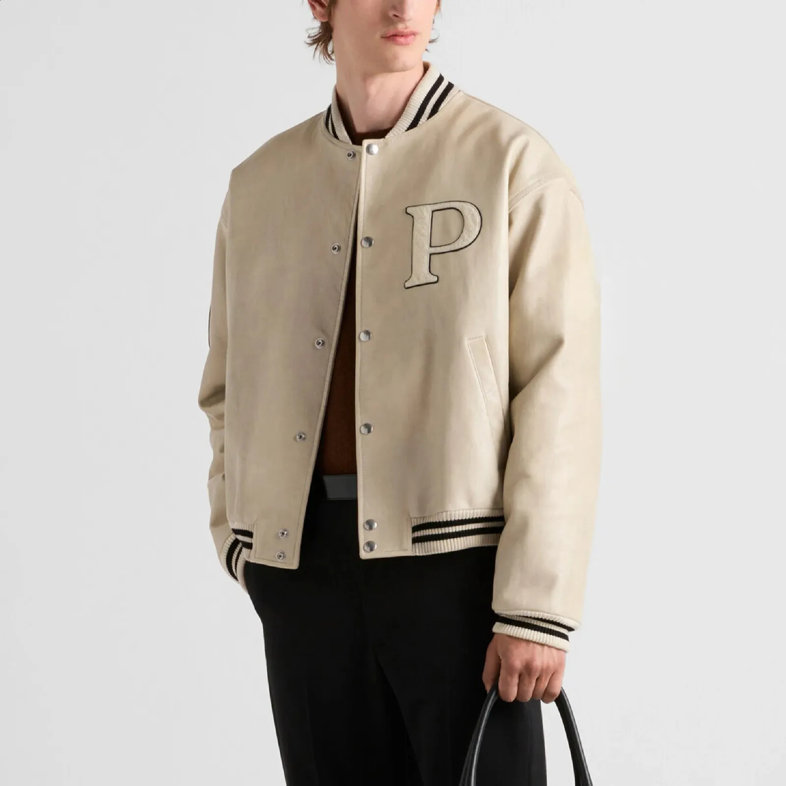 Men's & Women's Retro Letter Leather Jacket - Flip Collar, Single ...