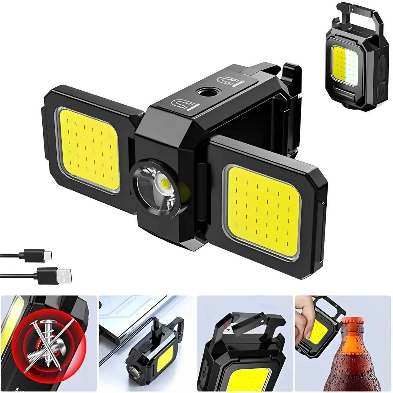 USB Rechargeable Keychain Flashlight with 90° Foldable Double COB ...