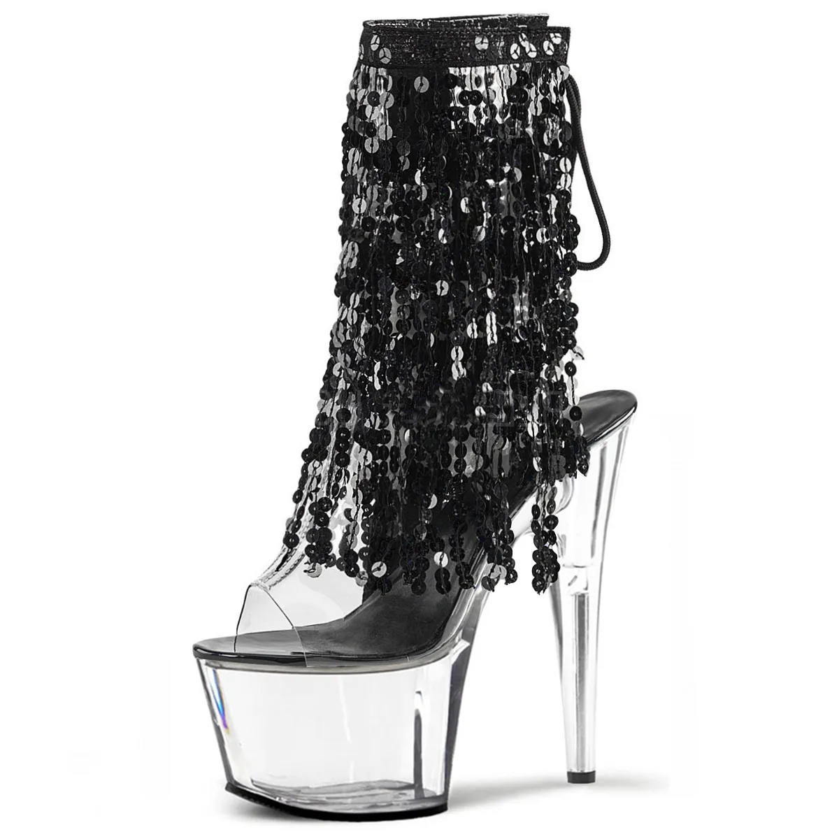 Sequin Ankle Boots: Black Bling Fringe, 6-8 Inch Heel. Perfect for ...
