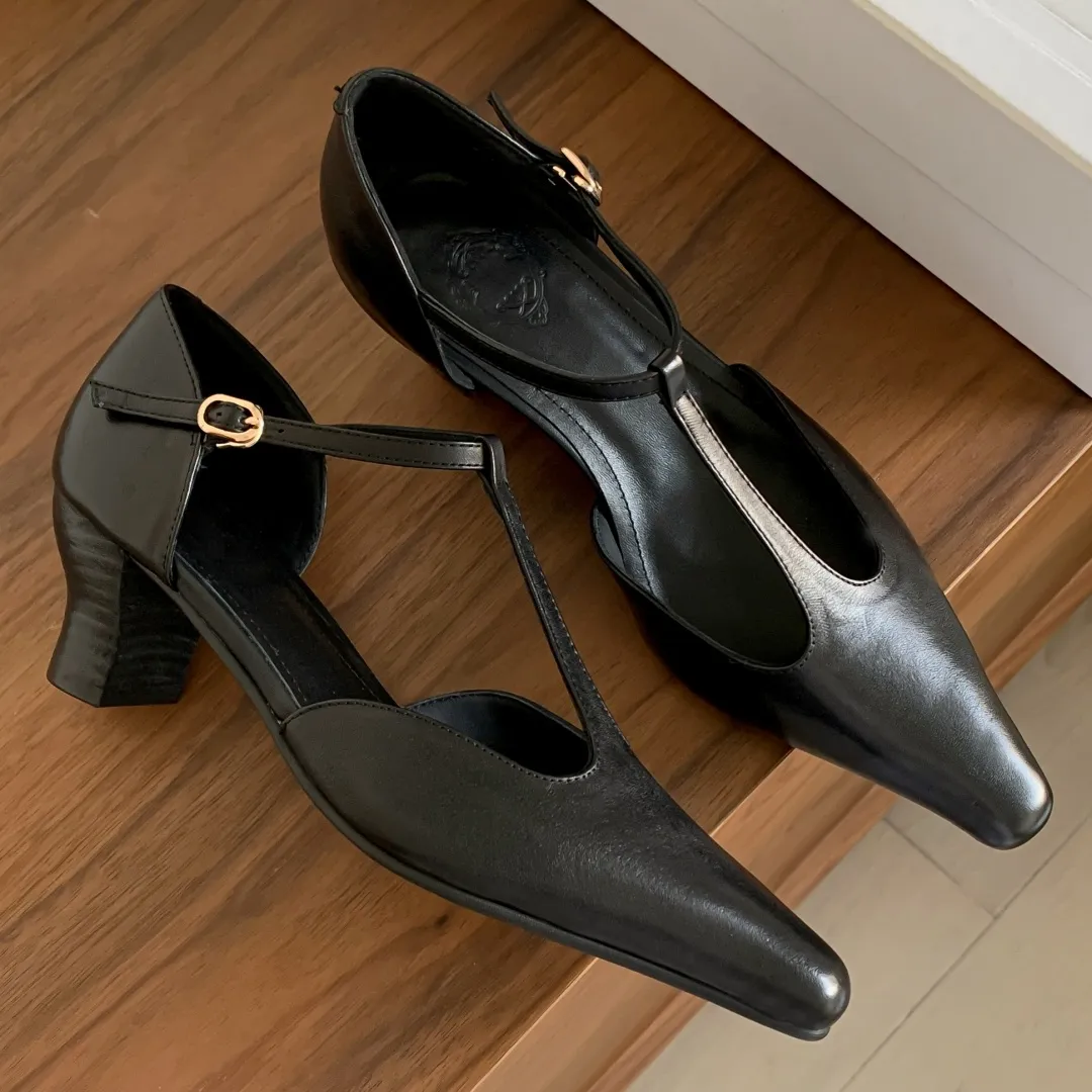 Elegant Kitten Heel Pumps: Cow Leather T-Strap Evening Dress Shoes ...