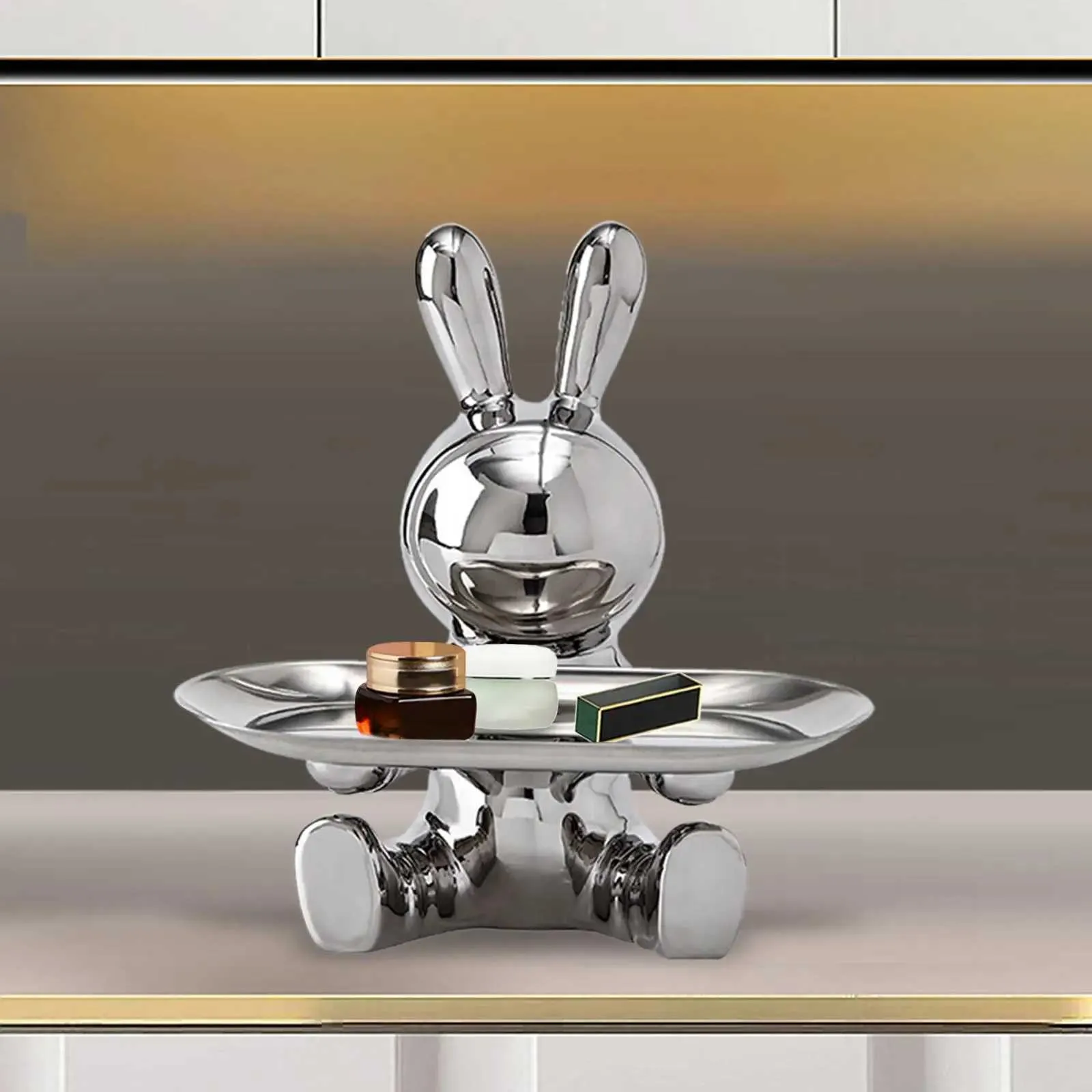Ceramic Rabbit Figurine Perfume Bottle Sundries Container Dressing ...