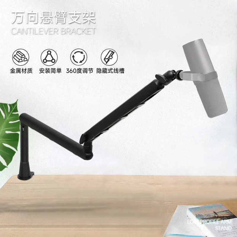Universal wired microphone stand desktop cantilever folding metal arm ...