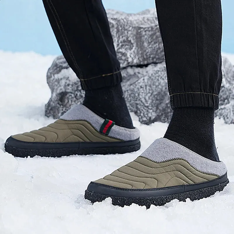 Men s Warm Winter Slippers Waterproof Sole Plush Cotton Casual Indoor Shoes