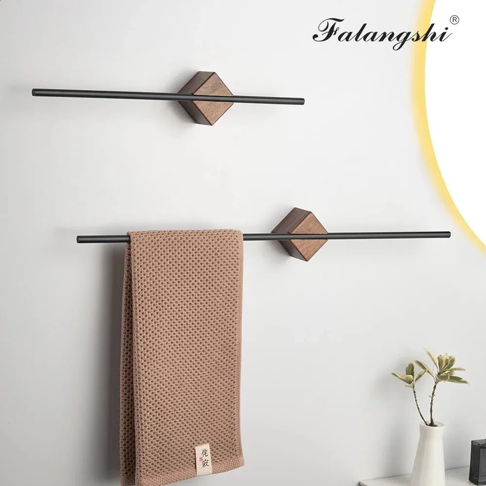 Walnut Finish Wall Mounted Towel Rack - 304 Stainless Steel Single ...