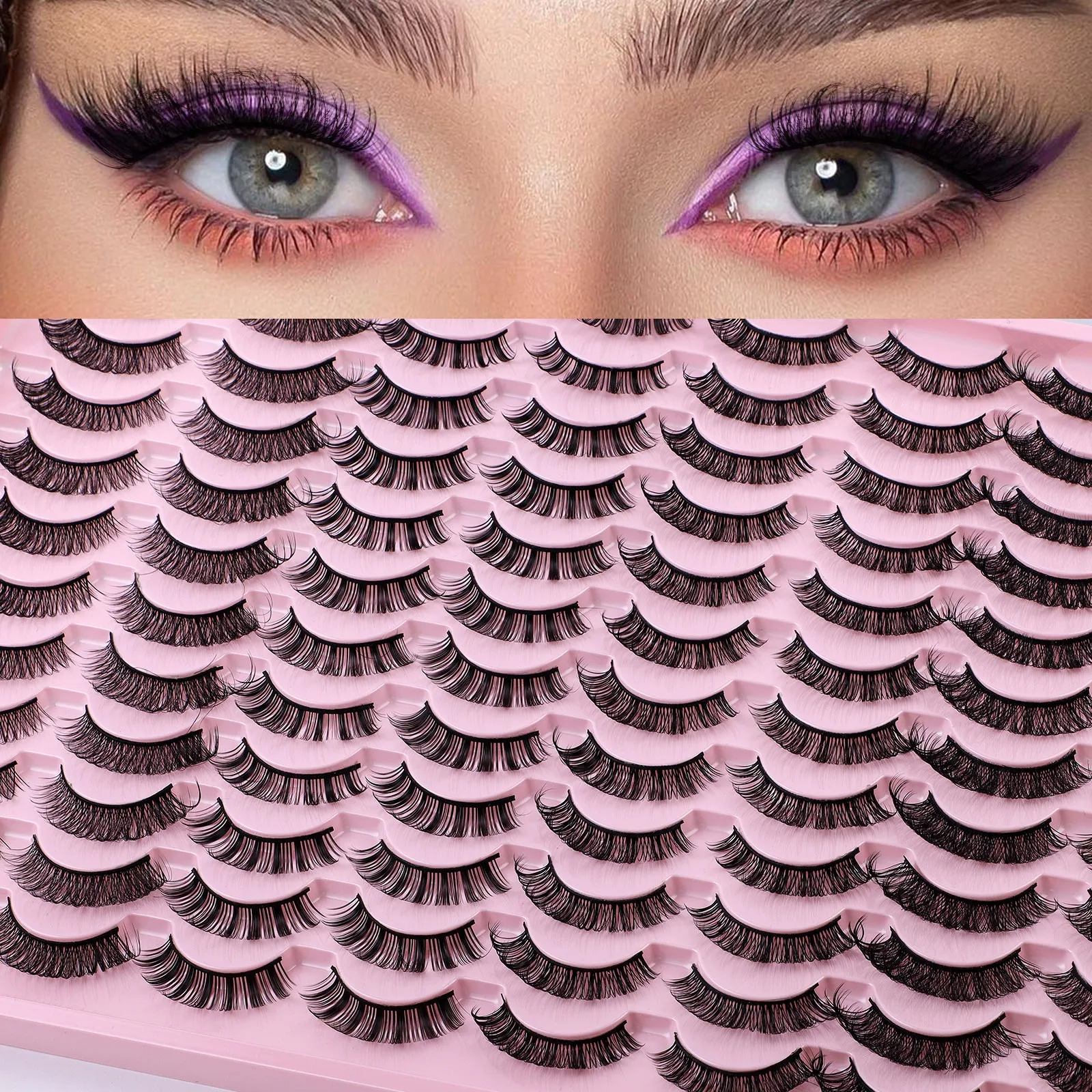 Reusable Fluffy Natural Fake Eyelashes - Handmade Curling Full Strip ...