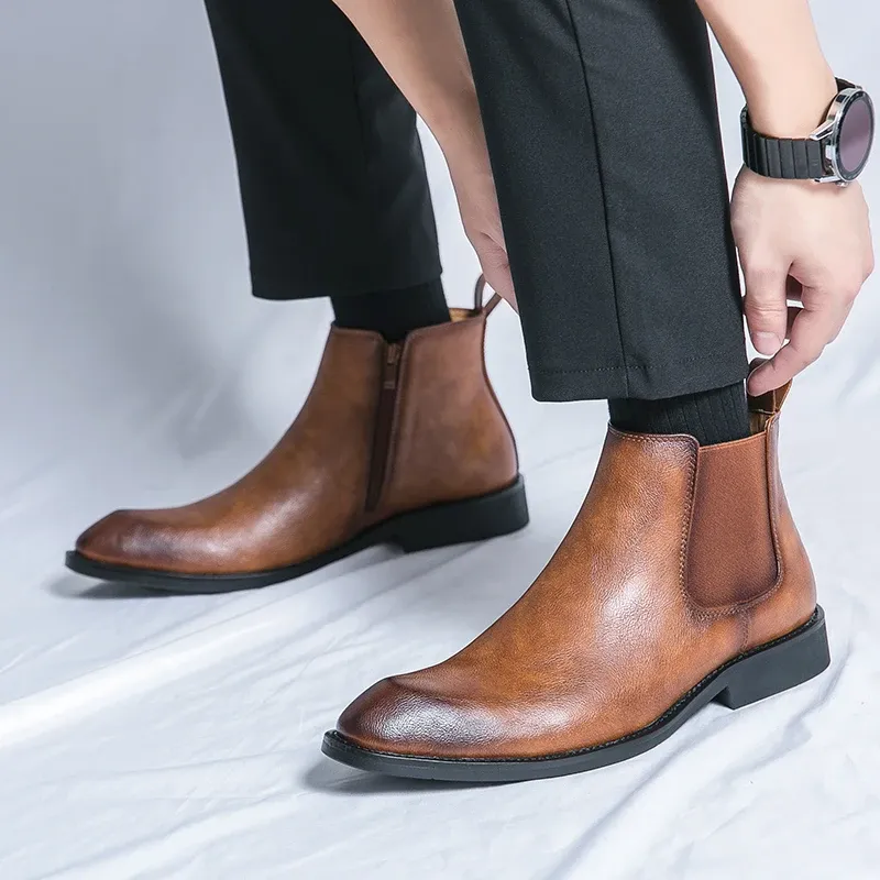 Men's Leather Chelsea Boots with Side Zipper - Handmade Designer Ankle ...