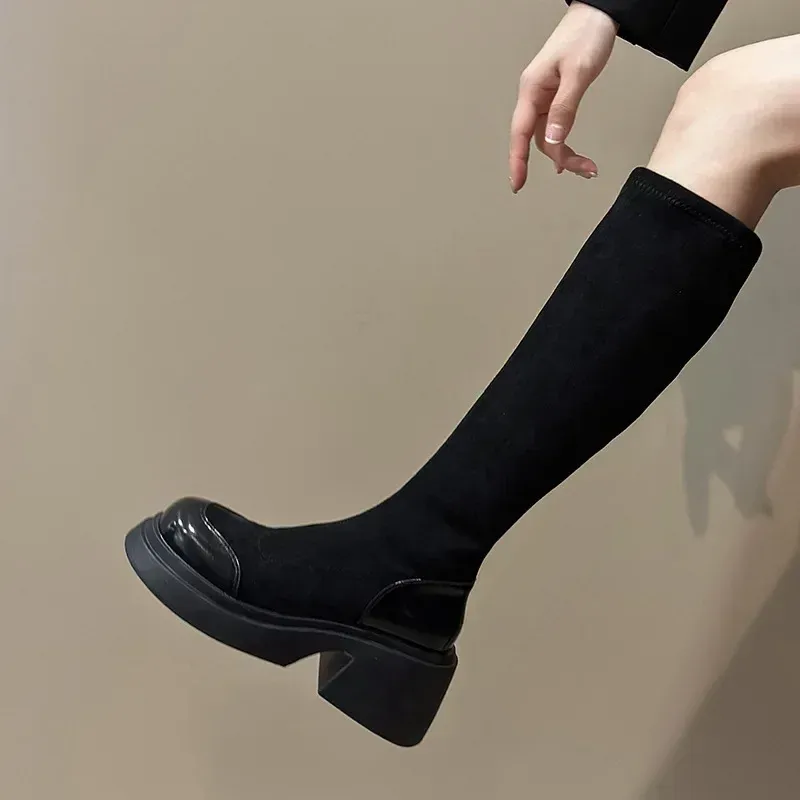 Platform Ankle Boots for Women: 2024 Goth Slip-on Chunky Boots, Elastic ...