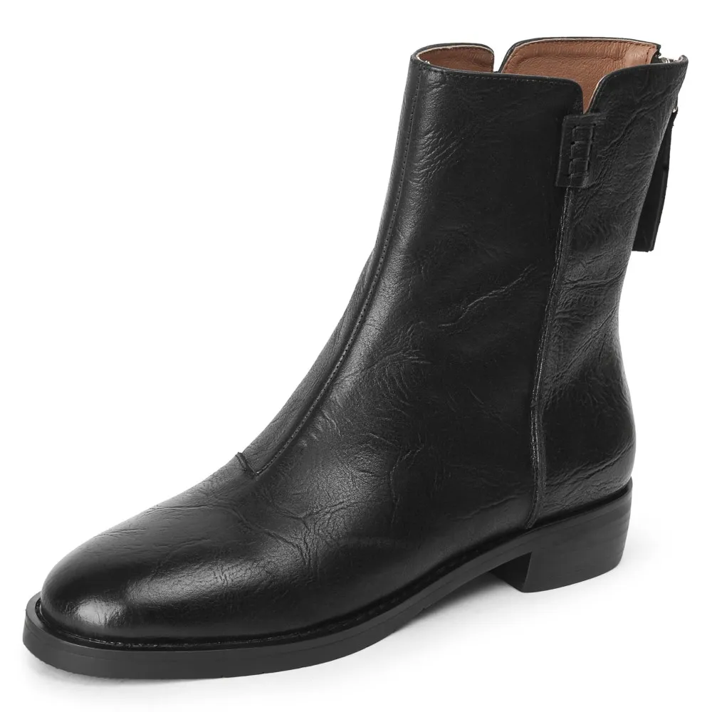 Women's Low Heel Red Bottom Casual Boots: Cow Leather Retro Ankle ...